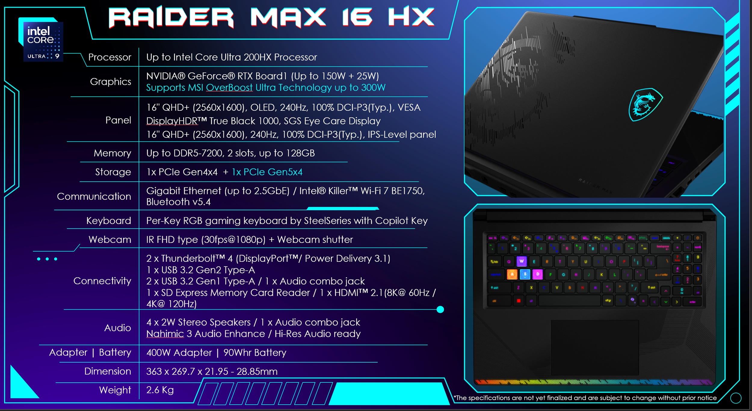 Nieuwe MSI Raider 16 Max HX OLED gaming-laptop verhoogt zijn ...